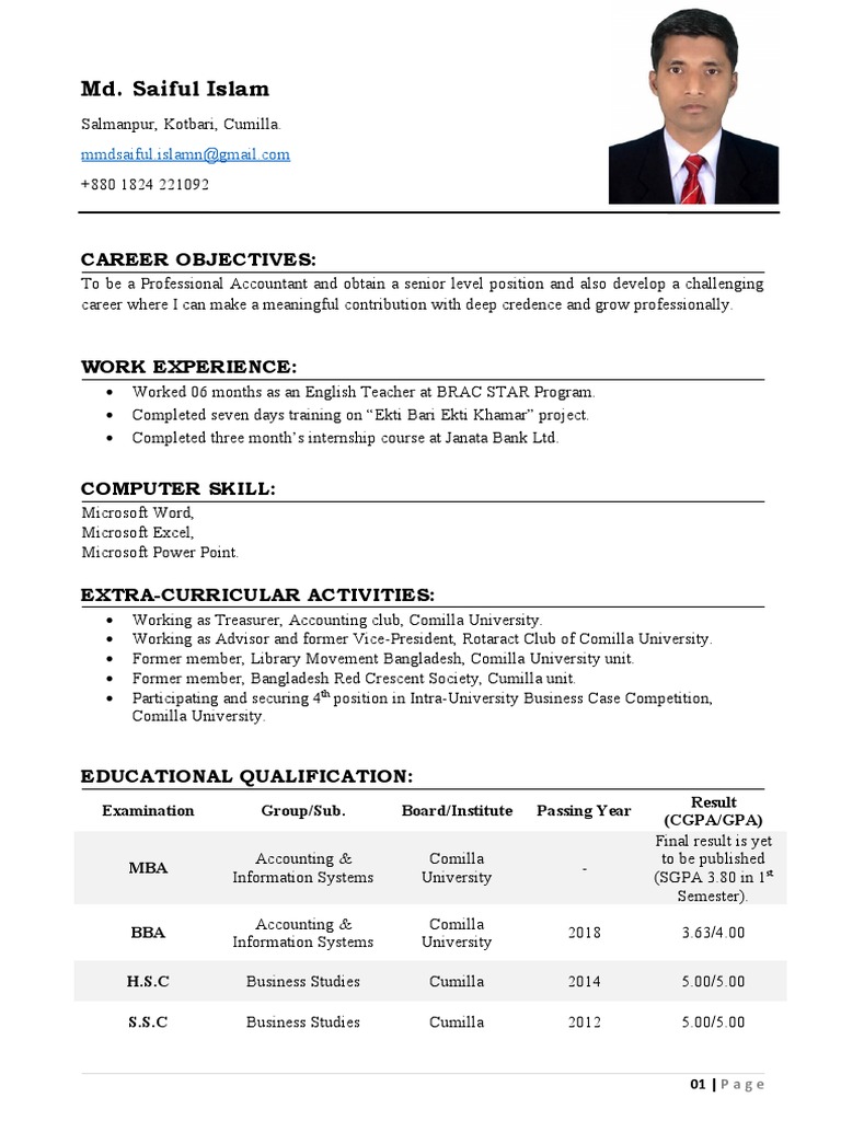Md. Saiful Islam: Career Objectives | PDF | Bangladesh