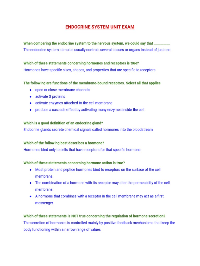 Endocrine System Unit Exam | PDF | Hormone | Endocrine System