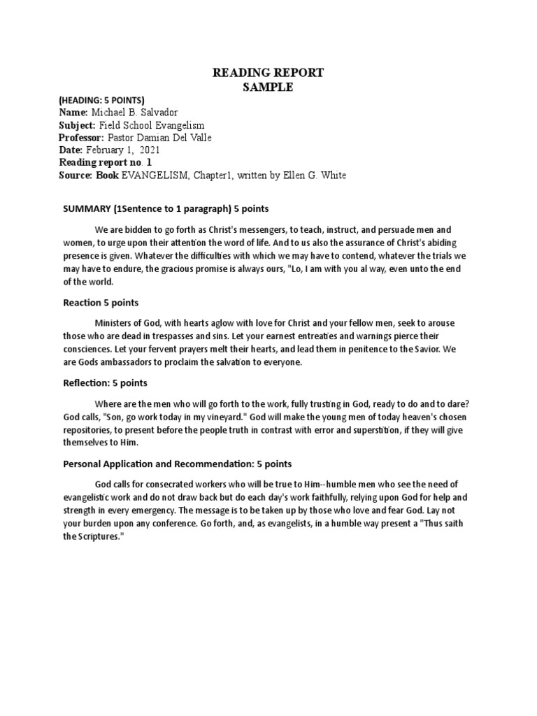 Reading Report Sample | PDF