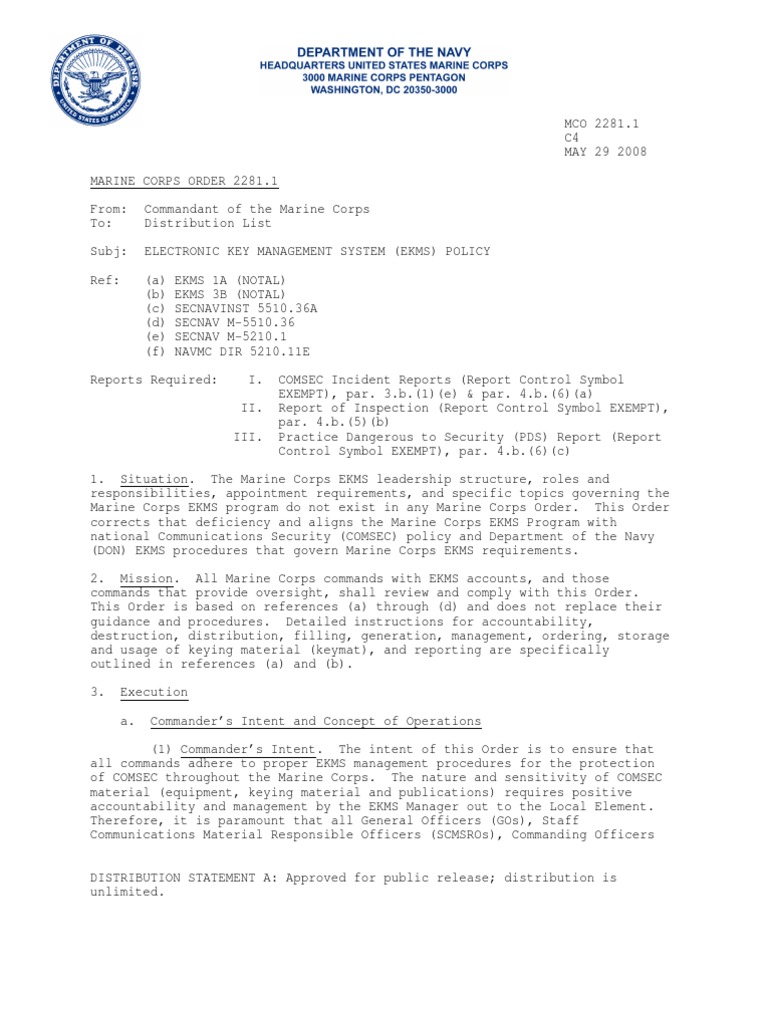 EKMS Policies and Procedures | Commanding Officer | United States ...