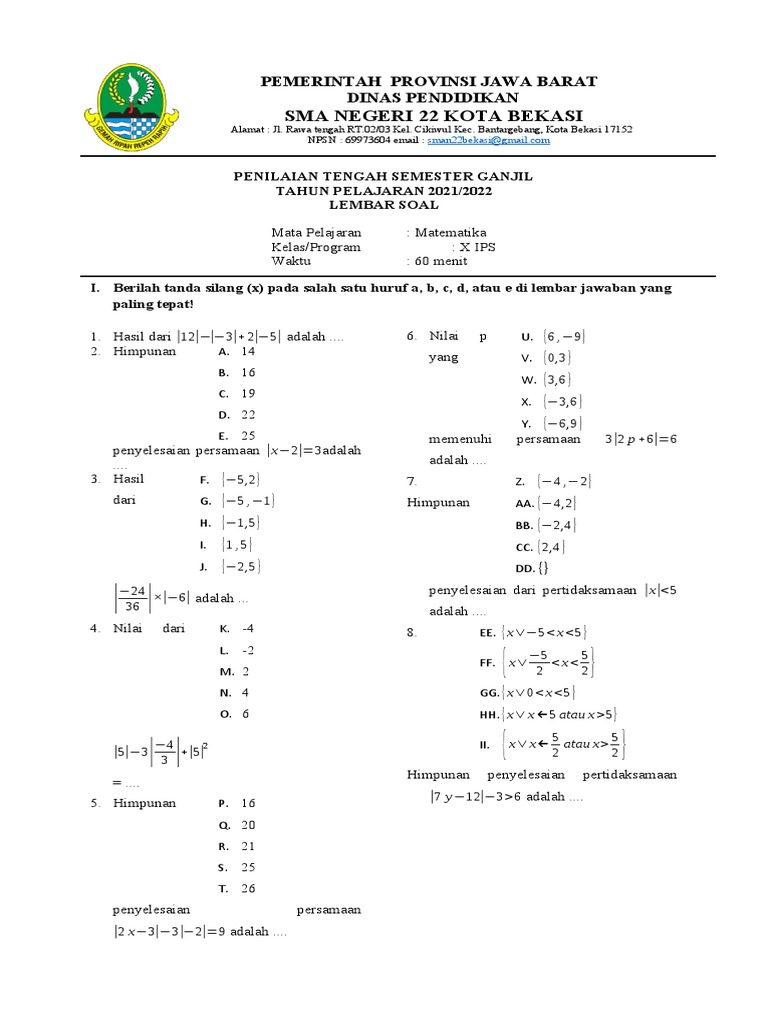Soal Matematika Wajib (X Ips) | PDF