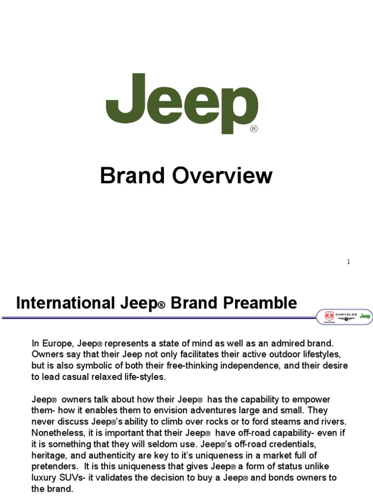 Jeep Brand Overview | PDF | Brand | Cars Of The United States