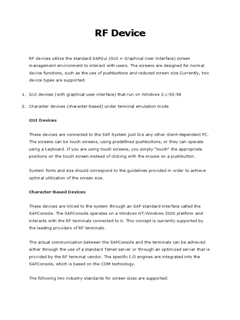 SAP RF Device Overview and Configuration | PDF | Graphical User ...