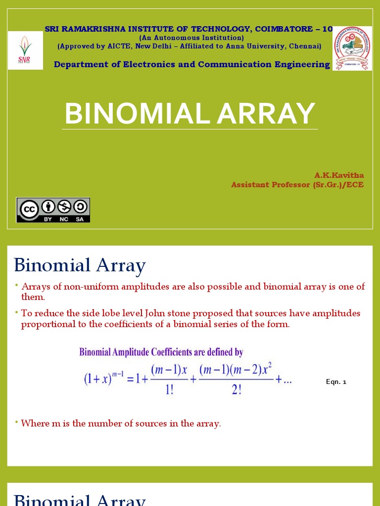 Binomial Array Department Of Electronics And Communication Engineering Pdf Antenna Radio 