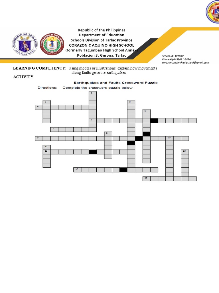 Grade 8 Earthquake Activity Sheet | PDF | Earthquakes | Seismology