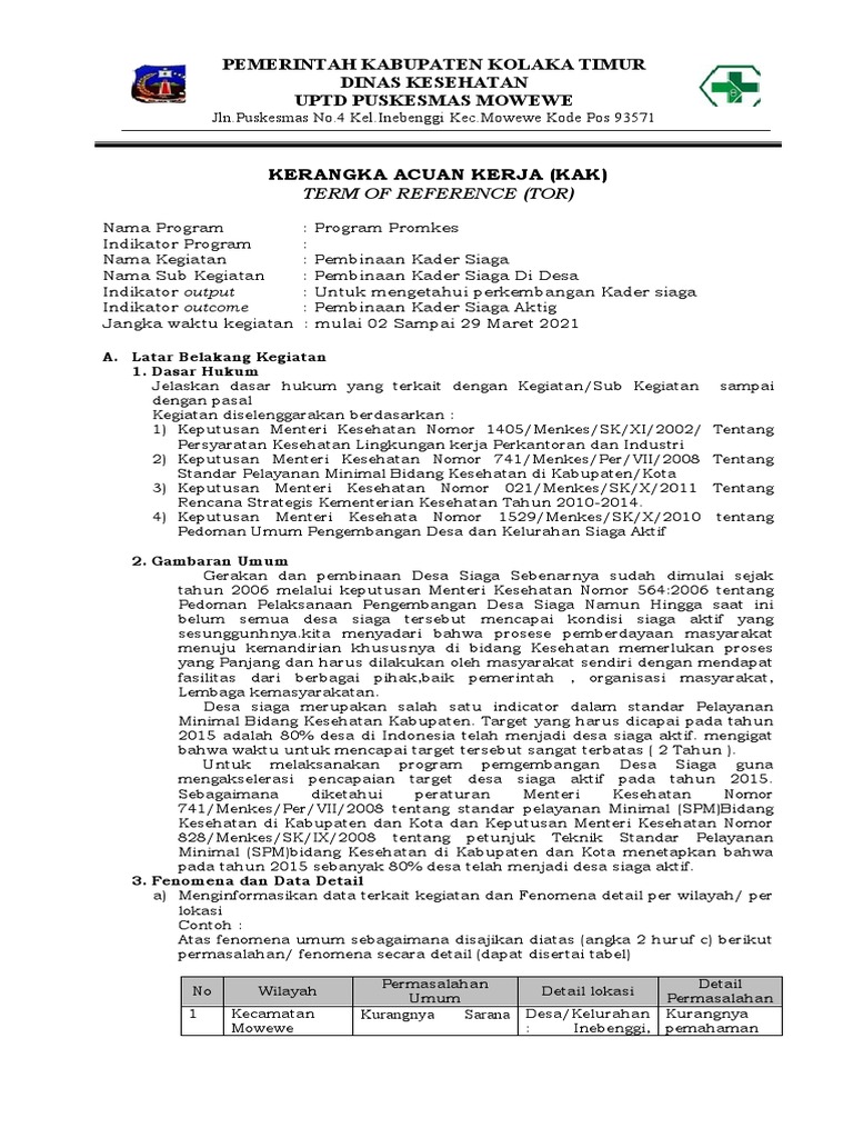 Contoh Format KAK 2021 | PDF