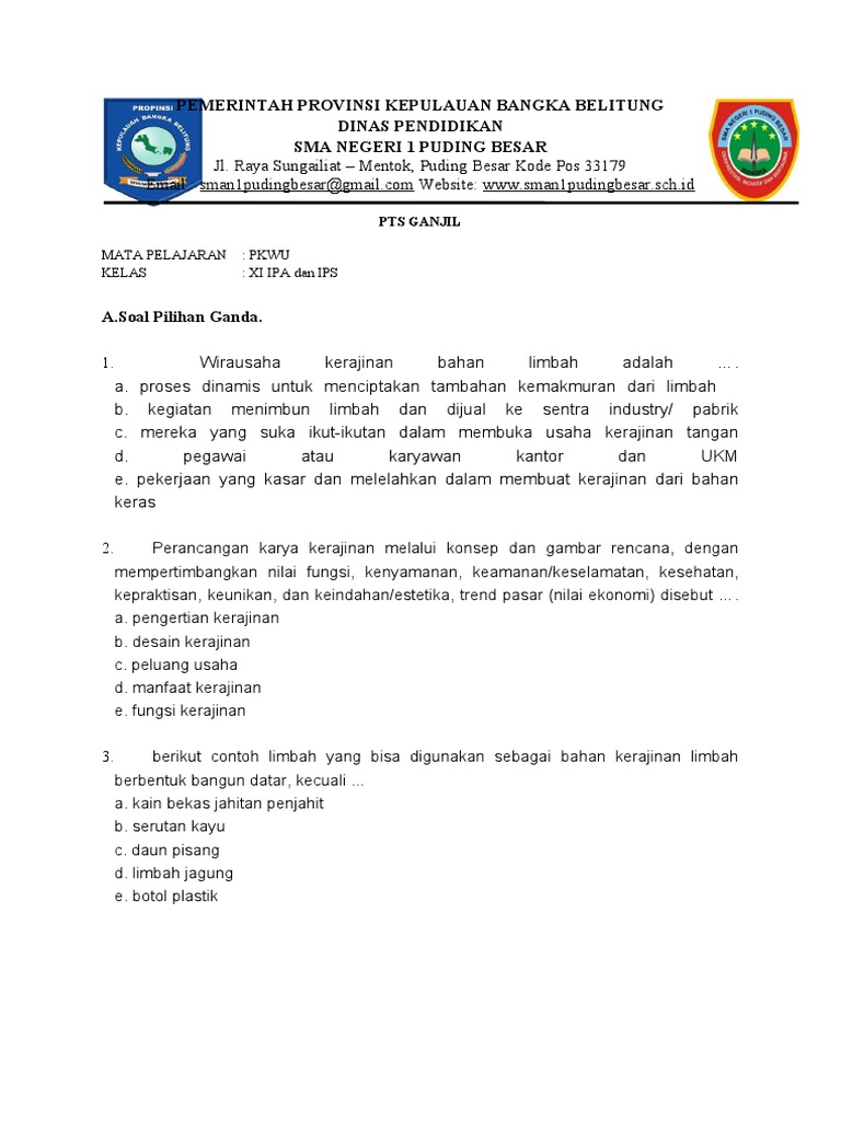 Soal PKWU Kelas XI PTS 2019 Ganjil | PDF | Seni