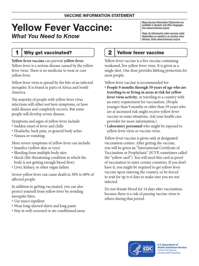 Yellow Fever Vaccine:: What You Need To Know | PDF | Yellow Fever ...