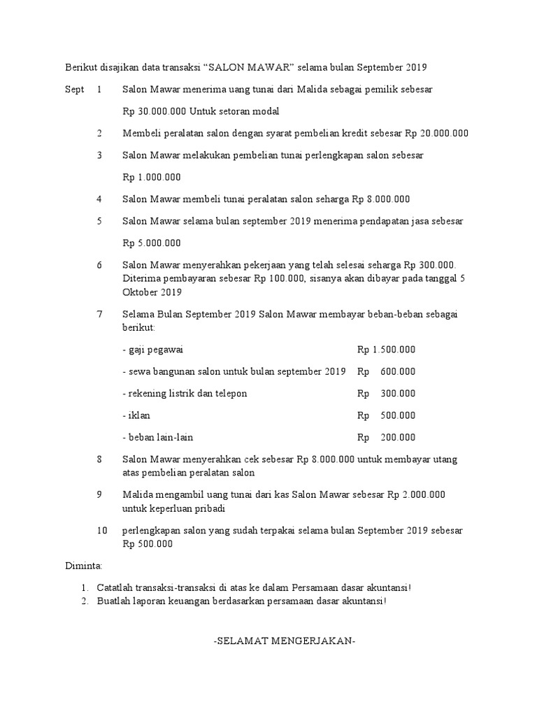 Pertemuan 30 Latihan Soal Pda Dan Laporan Keuangan Salon Mawar | PDF