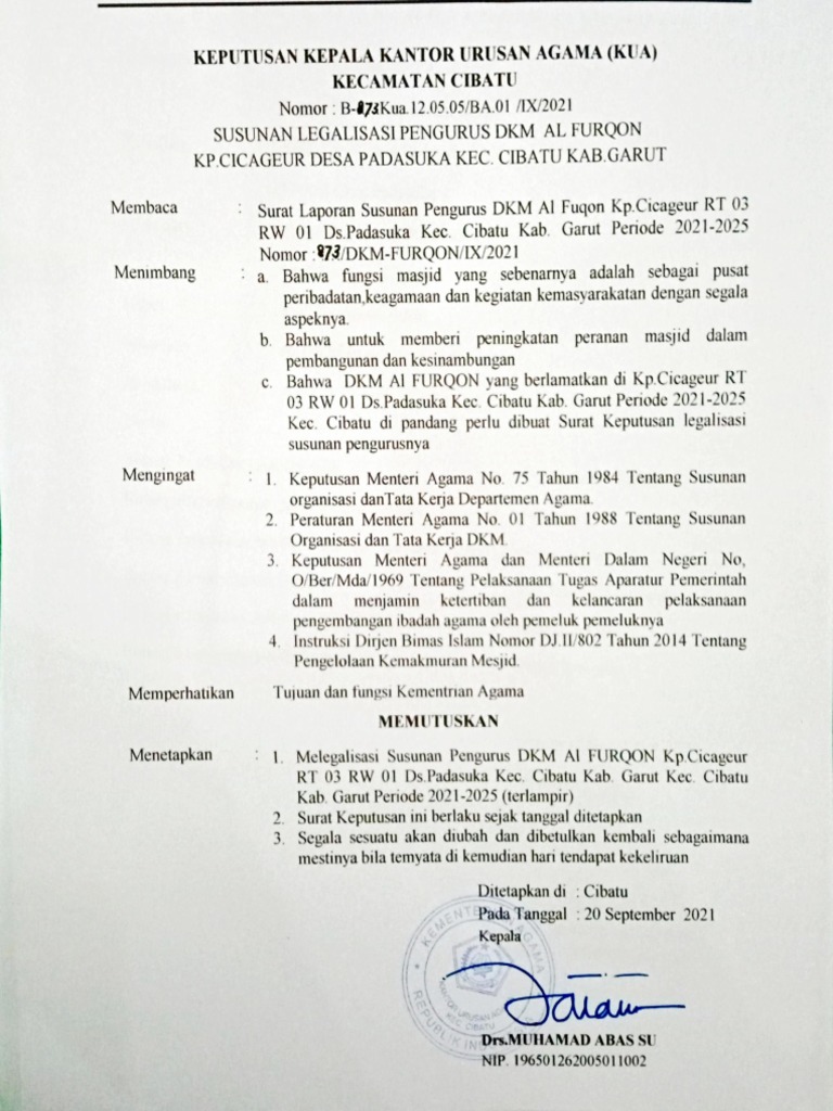 SK Pengurus DKM Al Furqon | PDF