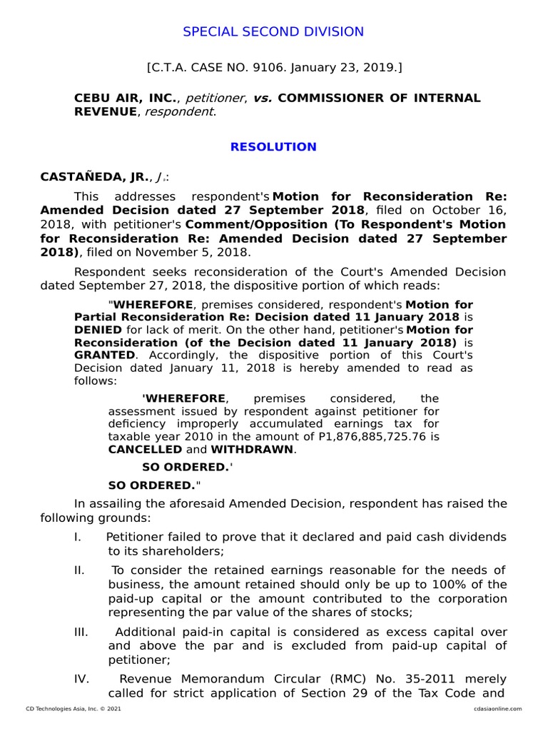 IAET Reconsideration Denied | PDF | Dividend | Taxes