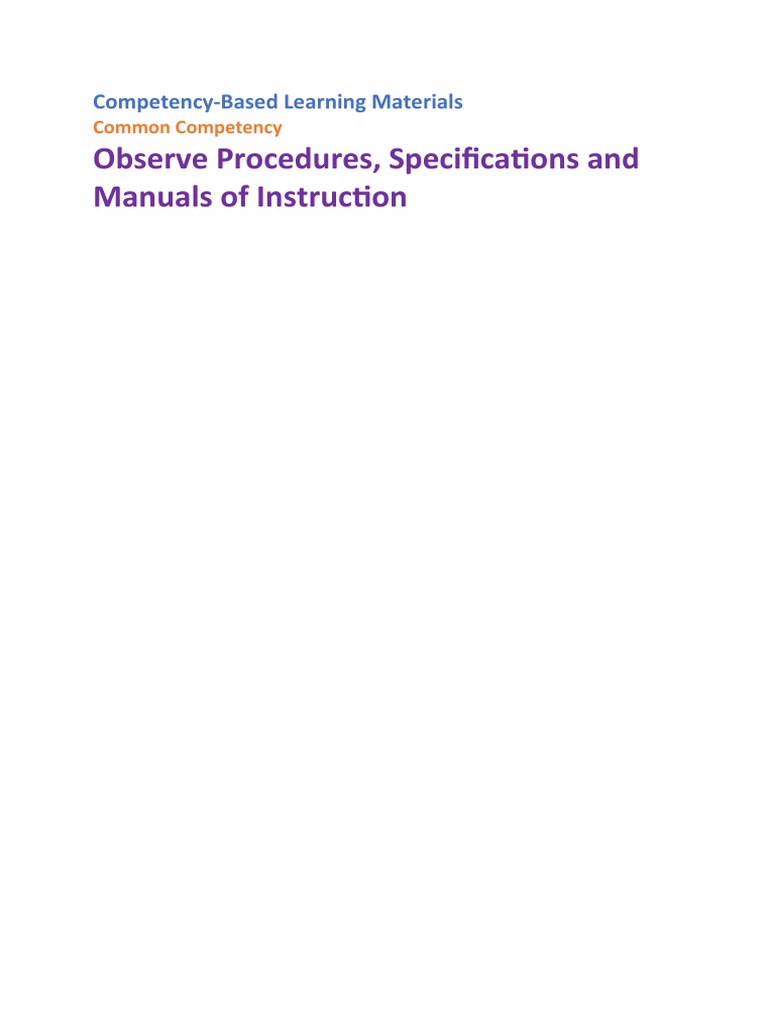 Observe Procedures, Specifications Manuals of Instruction1 | PDF | Specification (Technical ...