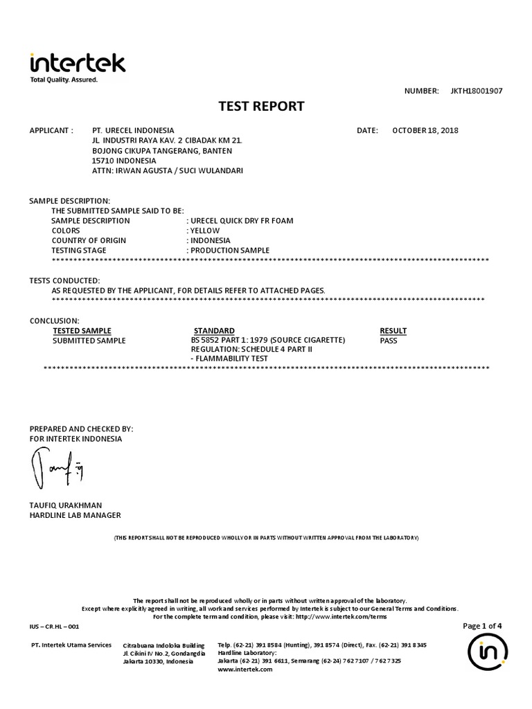 Test Report - QDF FR - BS 5852 Part 1 1979 Cig (2018) | PDF ...