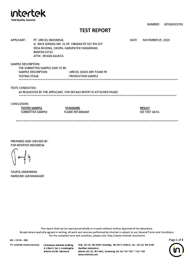 Test Report: Tested Sample Standard Result | PDF | Justice | Crime ...