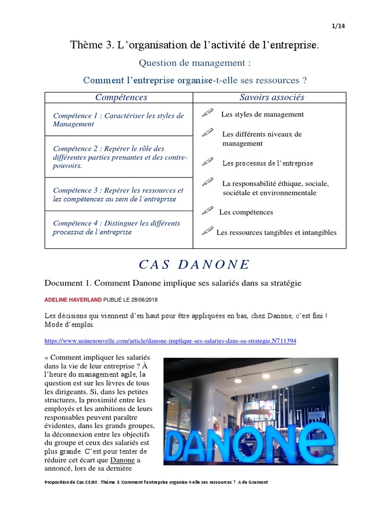 Cejm Theme 3 Management. Le Cas Danone Version 2 | PDF | Gestion stratégique | Responsabilité ...