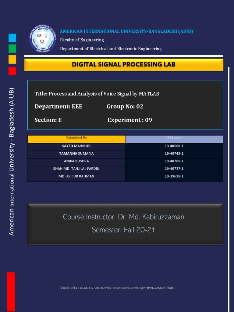 DSP Lab Experiment 09 - Group 02 - e | PDF | Electronic Filter ...