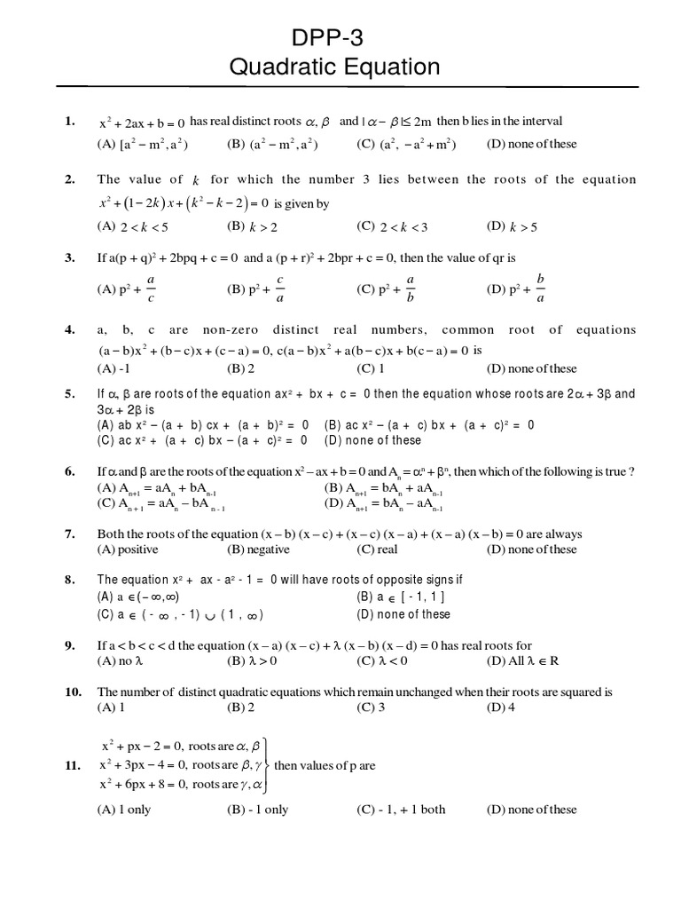 DPP-3 Quadratic Equation - Omg | PDF | Quadratic Equation | Zero Of A Function