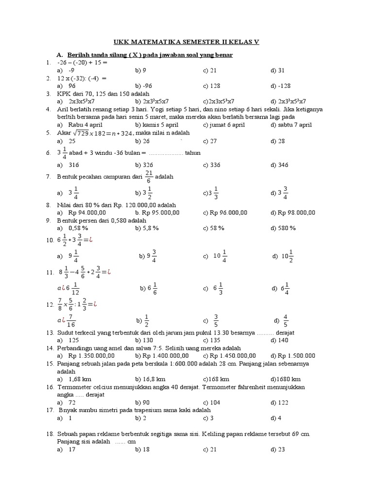 Ukk Mtk-B.ing Kelas 5 2018 | PDF