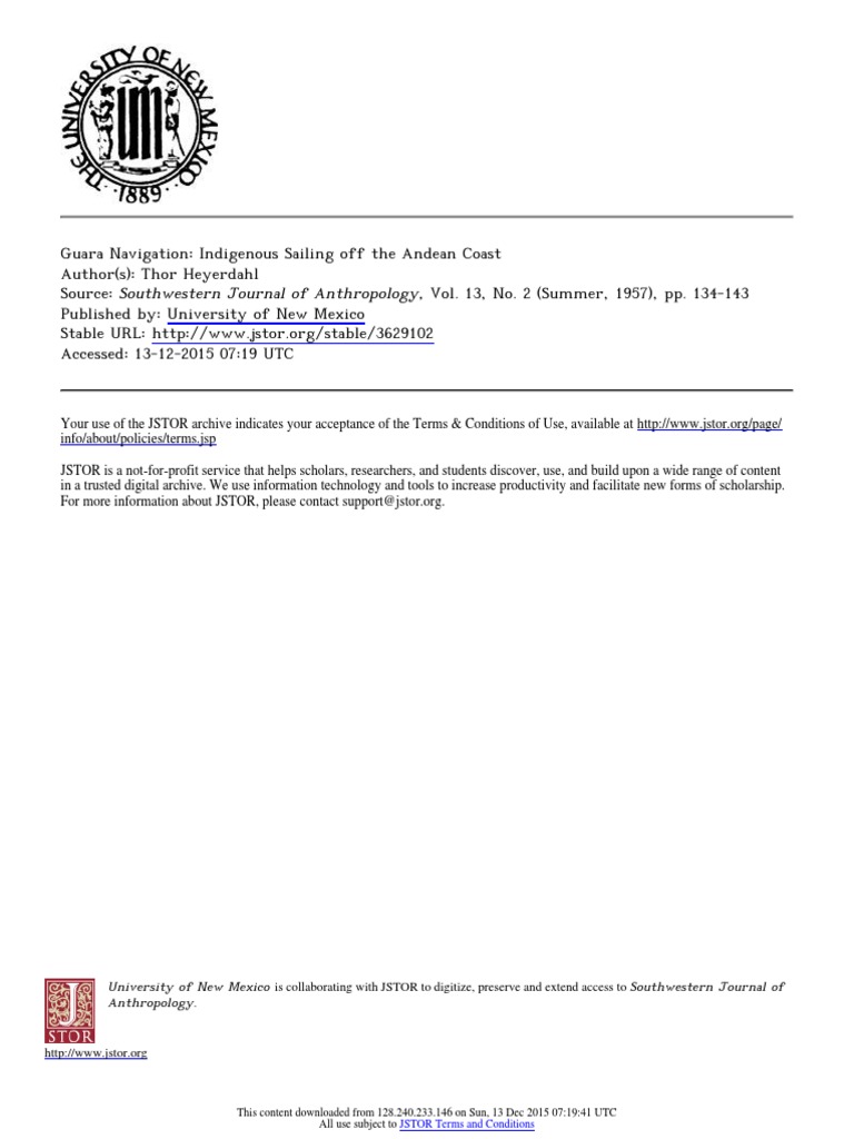 Guara Navigation Indigenous. Sailing Off The Andean Coast | PDF | Water ...