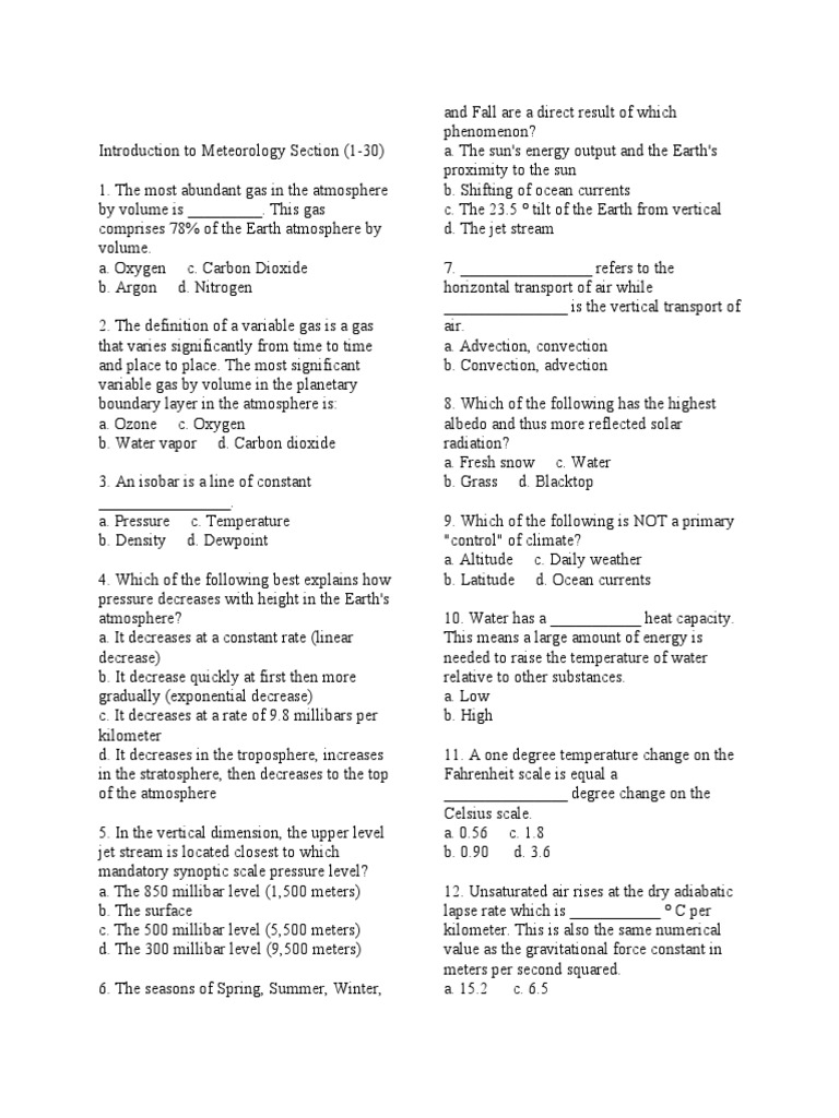 Introduction To Meteorology Section | PDF | Atmosphere Of Earth ...