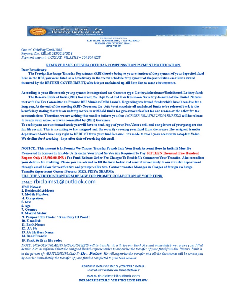 Our Ref: Cub/Hog/Oxd1/2018 Payment File: RBI/id1033/2016/2018 | PDF ...