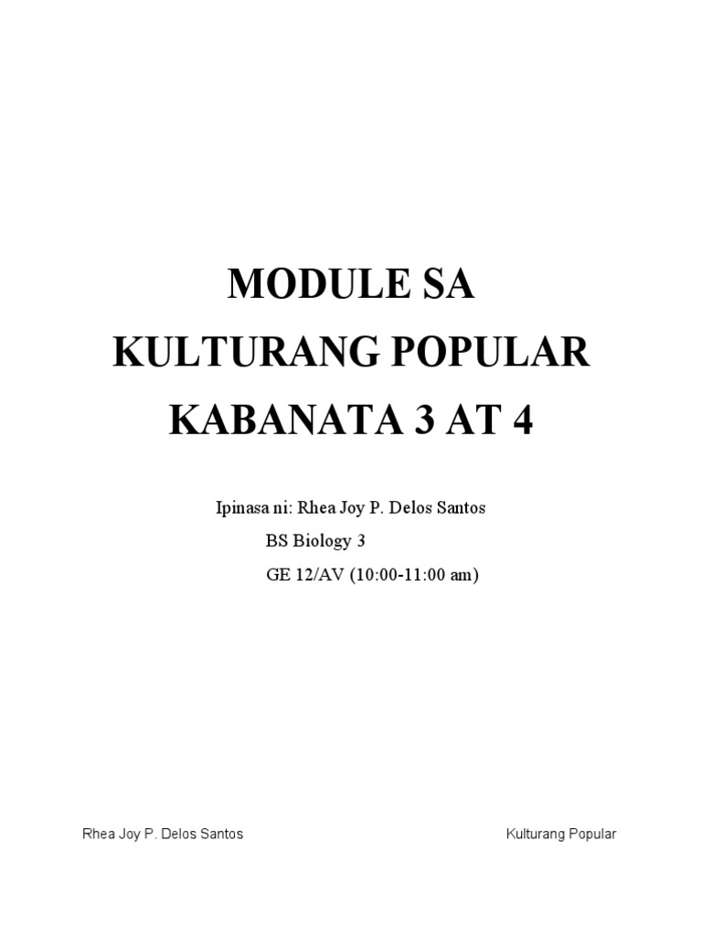 Module Sa Kulturang Popular K3 and K4 | PDF