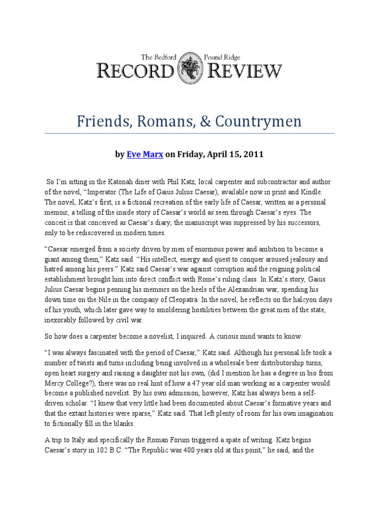 Friends Romans Countrymen by Eve Marx Record Review Interview 4-15-11 ...