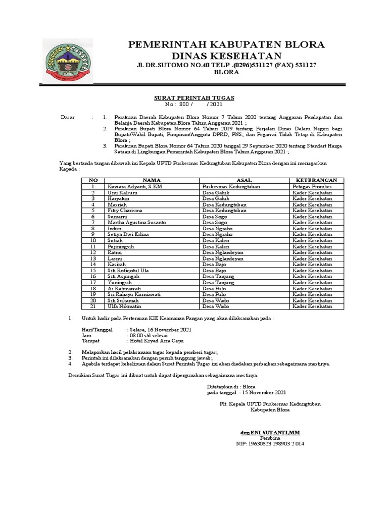Surat Tugas MBK Kuwara Dan Kader | PDF