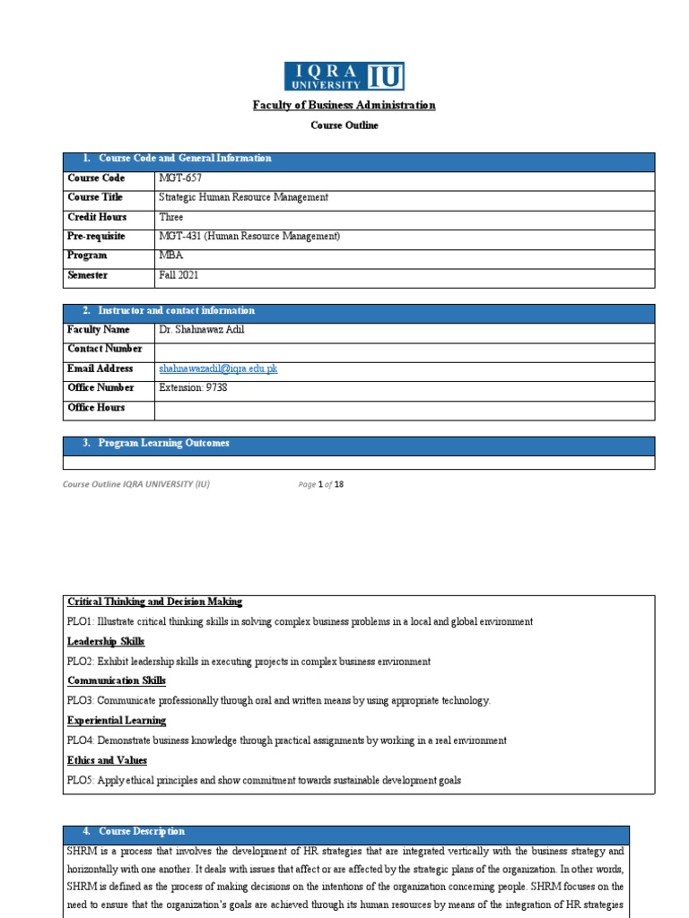 SHRM Course Outline | PDF | Human Resource Management | Strategic ...