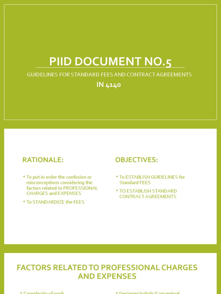 Piid Document No.5: Guidelines For Standard Fees and Contract ...