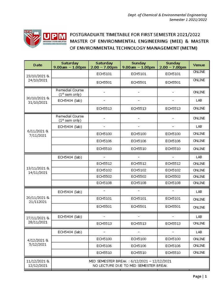Jadual Master Upm | PDF | Academic Term