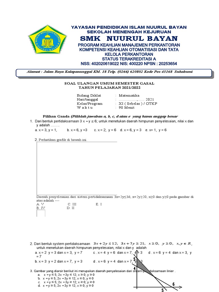 MTK Soal KLS Xi Gasal | PDF