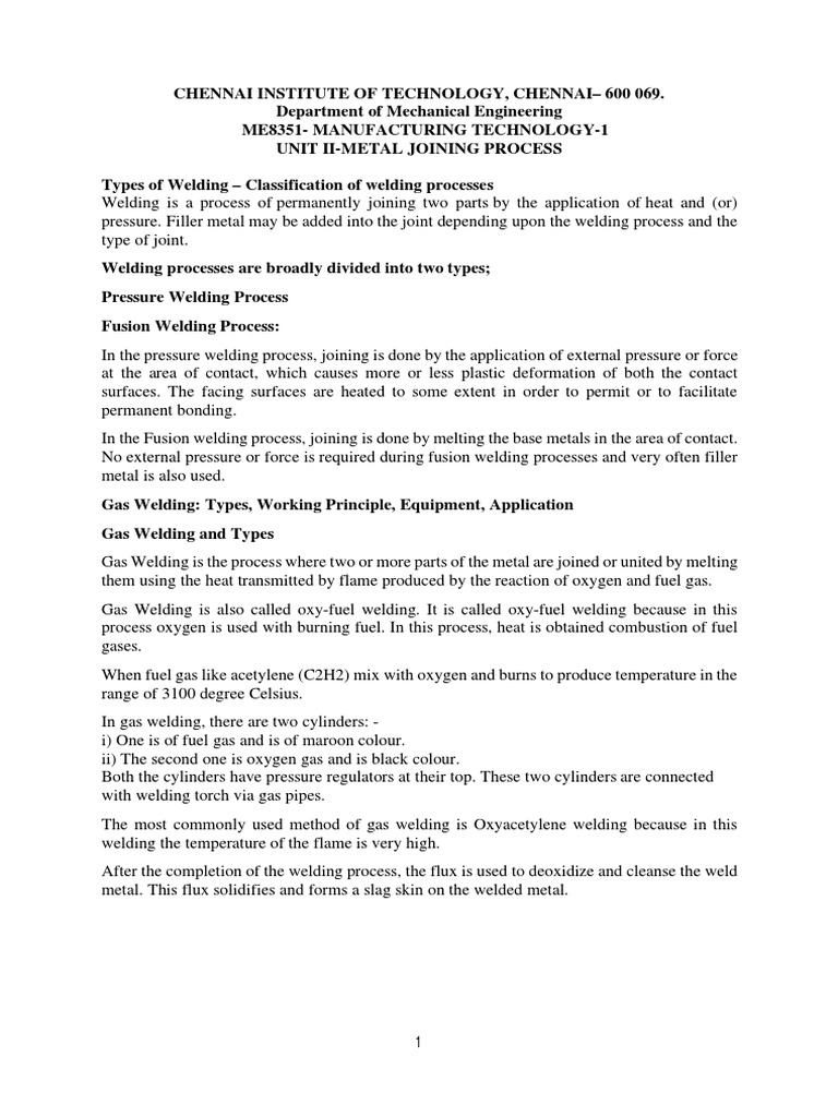 Unit II-metal Joining Process | PDF | Welding | Construction