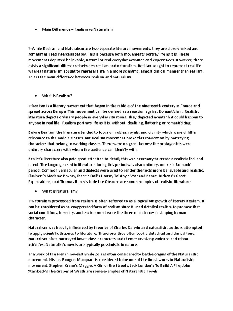 Main Difference - Realism Vs Naturalism | PDF | Literary Realism ...
