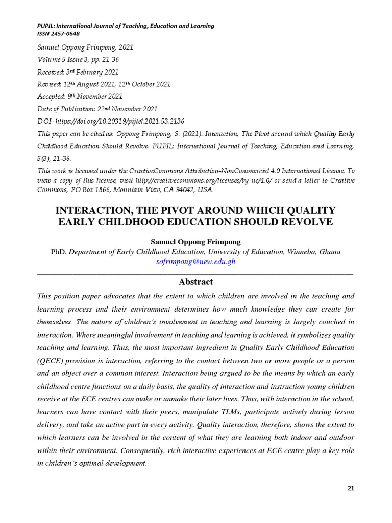 Interaction, The Pivot Around Which Quality Early Childhood Education ...