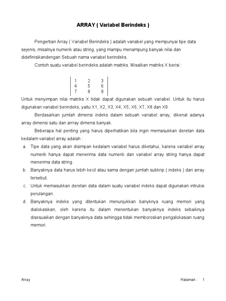 MENGERTIKAN VARIABEL ARRAY | PDF