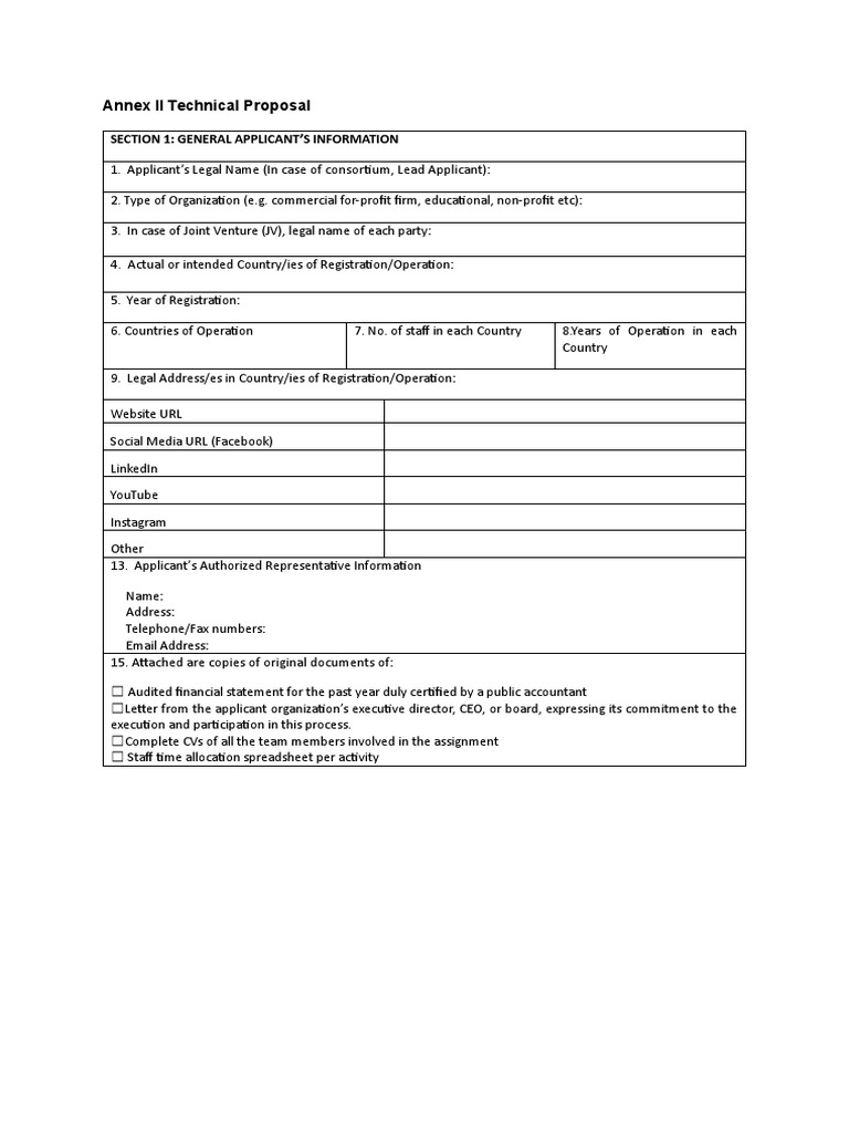 Annex II Technical Proposal: Section 1: General Applicant'S Information ...