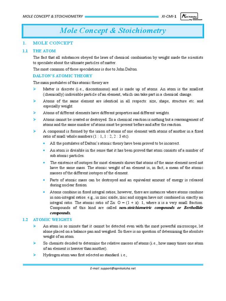 Mole Concept & Stoichiometry | PDF | Stoichiometry | Mole (Unit)