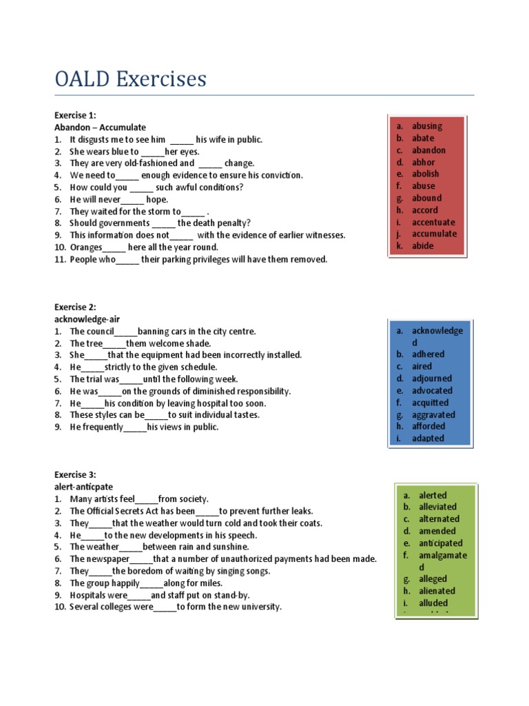 OALD Exercises: Exercise 1: Abandon - Accumulate | Download Free PDF ...