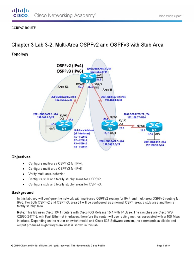 Chapter 3 Lab 3-2, Multi-Area Ospfv2 and Ospfv3 With Stub Area | PDF | I Pv6 | Computer Networking