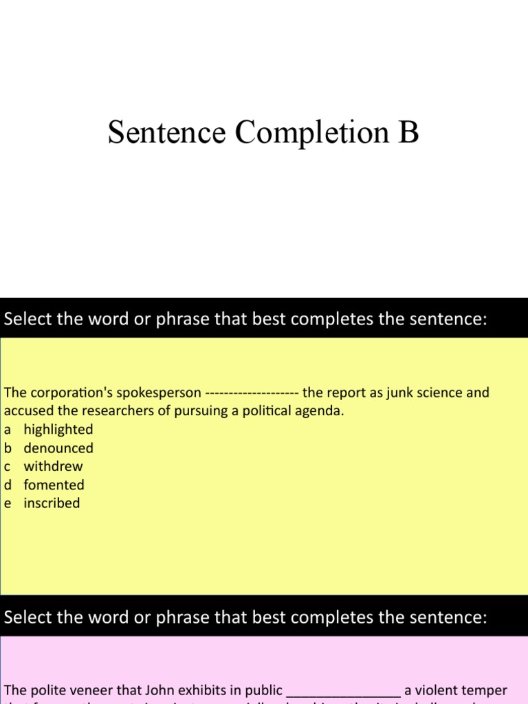 Sentence Completion B | PDF
