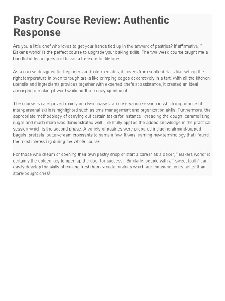 Pastry Course Review: Authentic Response | PDF