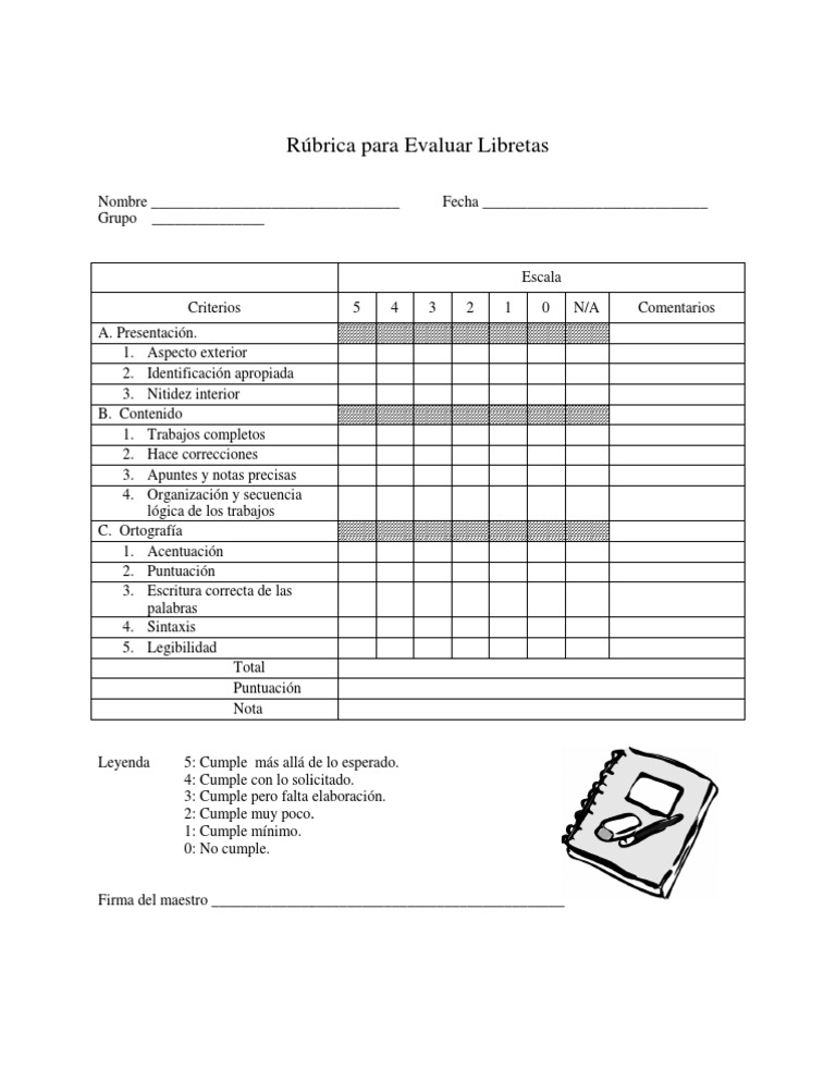 Rubrica Para Evaluar Libretas