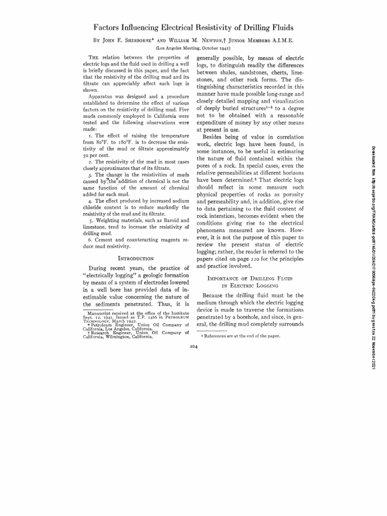Factors Influencing Electrical Resistivity of Drilling Fluids | PDF | Permeability (Earth ...