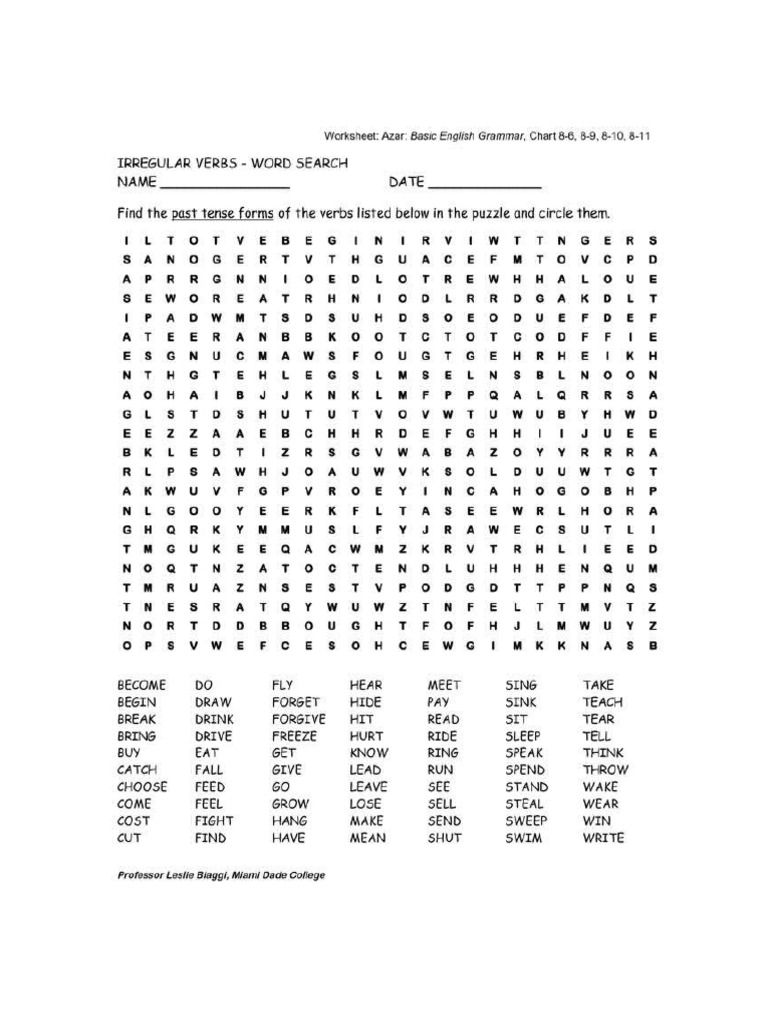 Verb Wordsearch | PDF