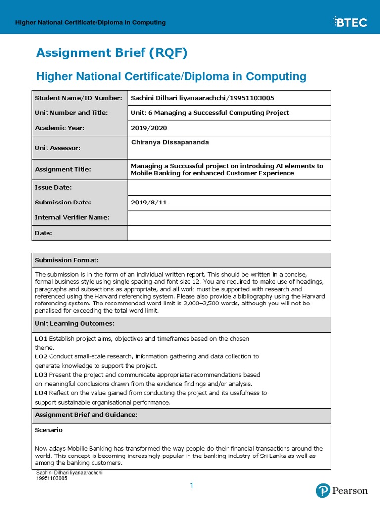 Assignment Brief (RQF) : Higher National Certificate/Diploma in ...