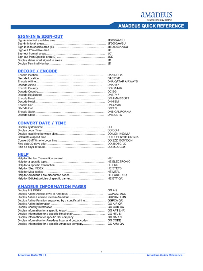 Amadeus Quick Reference - PDF | PDF