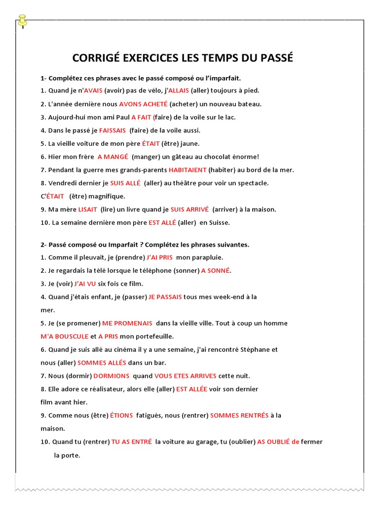 Exercices sur les temps du passé | PDF