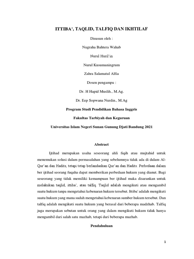 Ittiba', Taqlid, Talfiq Dan Ikhtilaf - Kel 11-1 | PDF | Agama ...