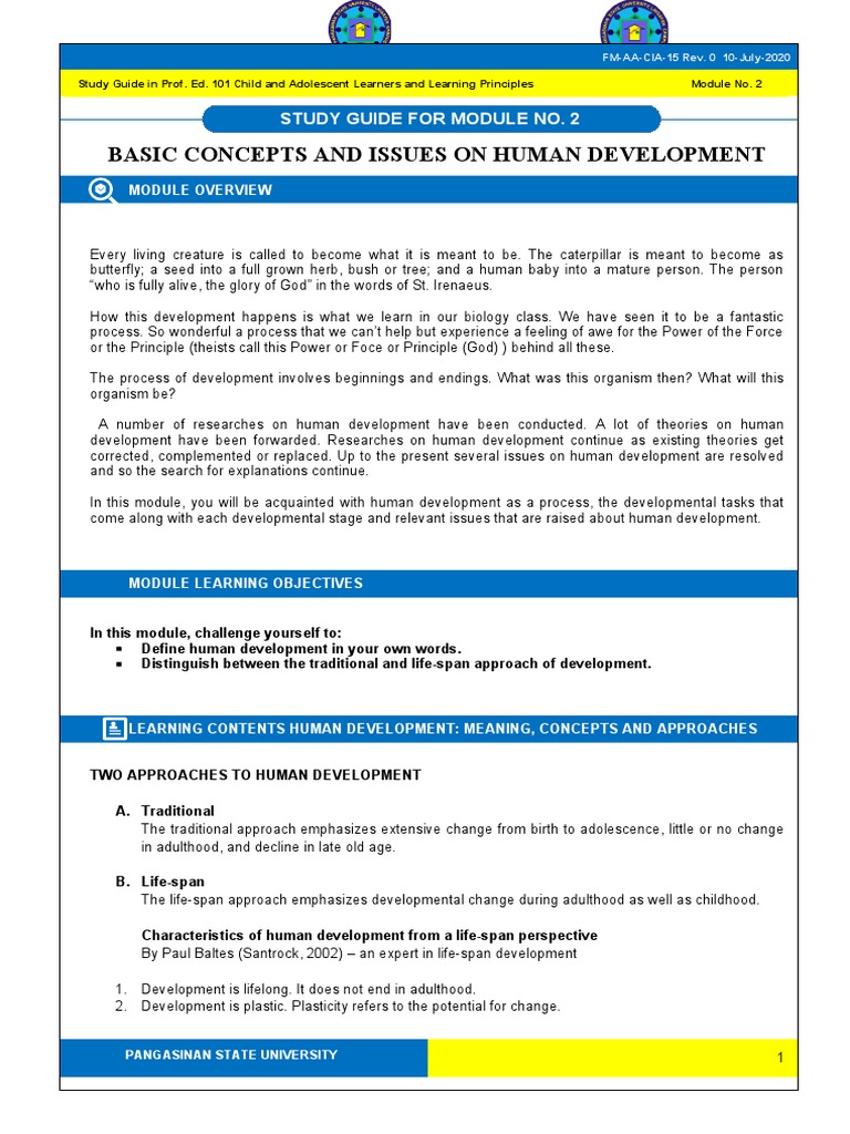 Basic Concepts and Issues On Human Development: Study Guide For Module ...